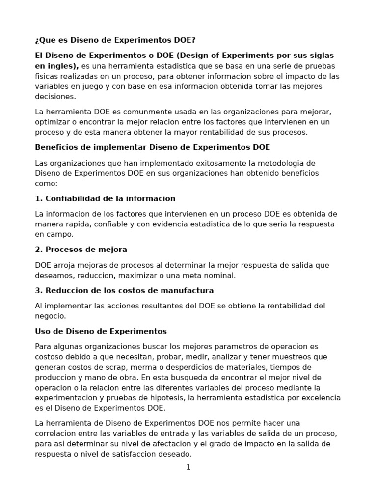 DOE | PDF | Diseño de experimentos | Experimentar
