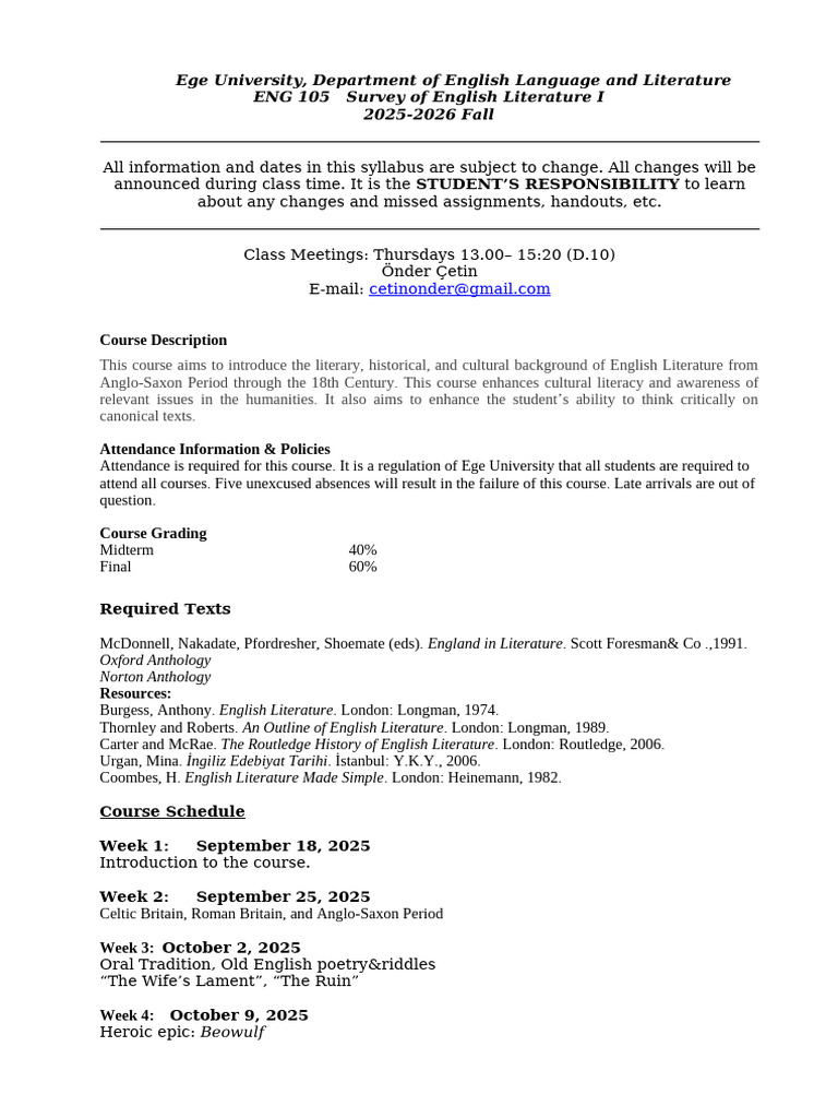 Önder Survey Syllabus | PDF | English Poetry | Poetry