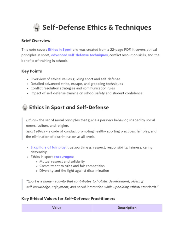 Self Defense Ethics and Techniques | PDF