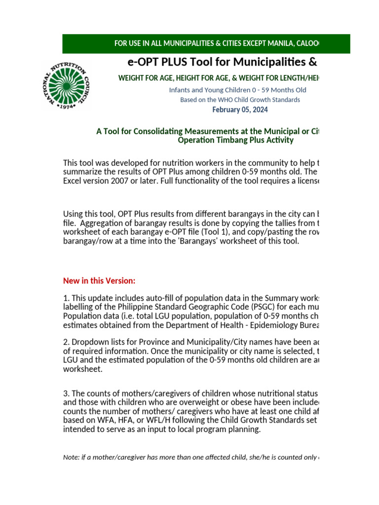 e-OPT Plus Tool for Child Nutrition Data | PDF