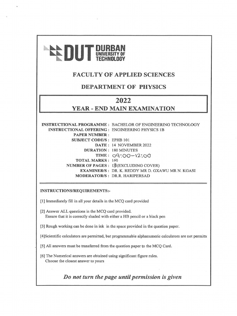 Ephb101 Question Paper | PDF