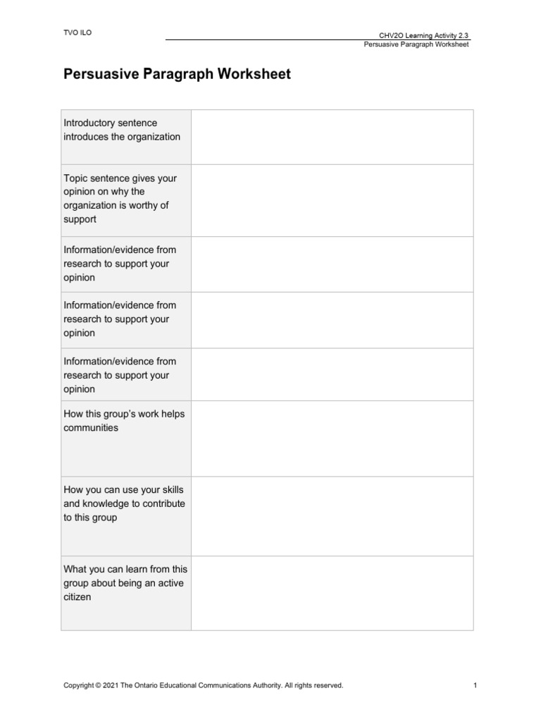 Persuasive Paragraph Organizer | PDF | Unicef