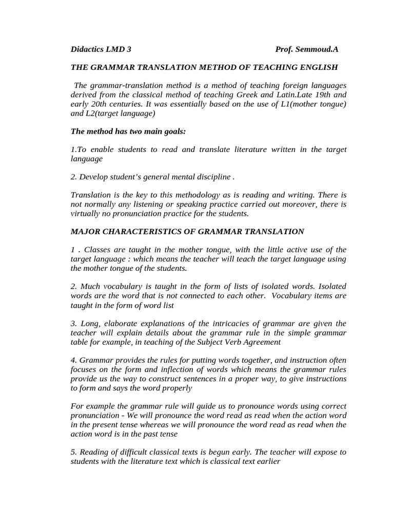 Grammar Translation Method Overview | PDF | Second Language | Human ...
