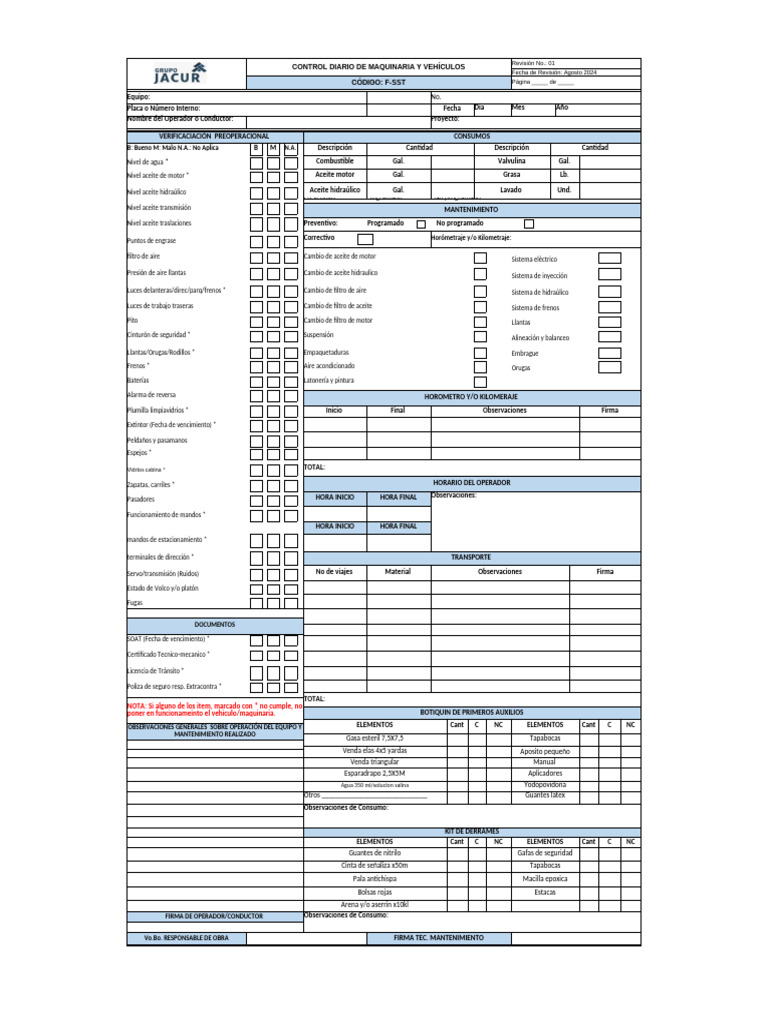 F-Sst-Control Diario de Maquinaria y Vehículos | PDF | Vehículos ...