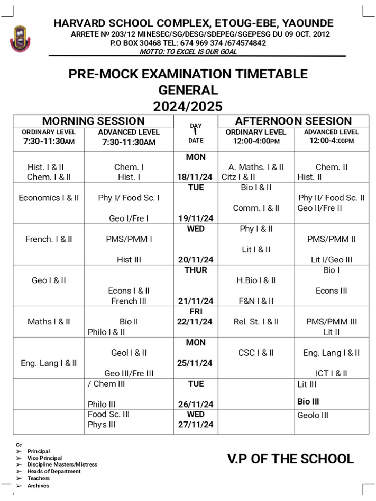 Pre-Mock Timetable HSC 2024-2025 Updates - Phoenix | PDF