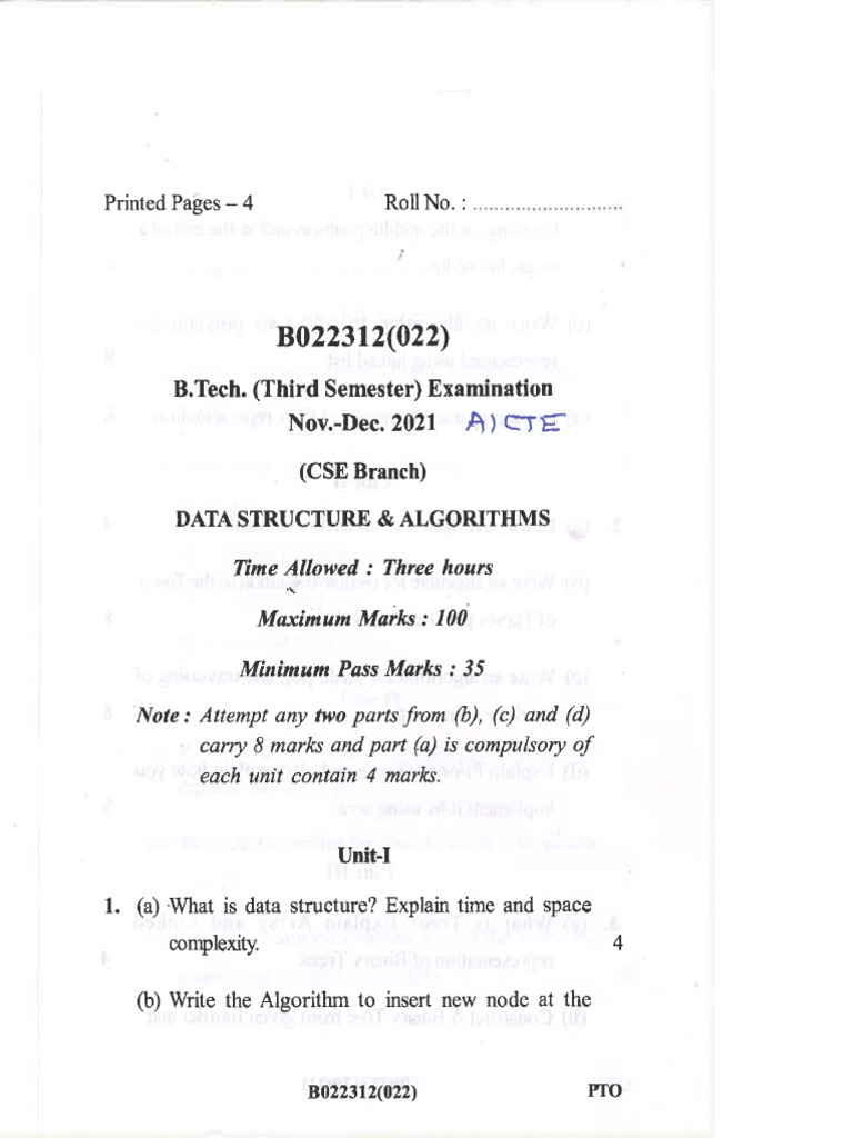 2021 Nov-Dec Data Structural & Algorithms (AICTE) | PDF