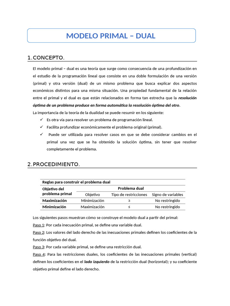 Modelo Primal-Dual en Programación Lineal | PDF | Programación lineal ...