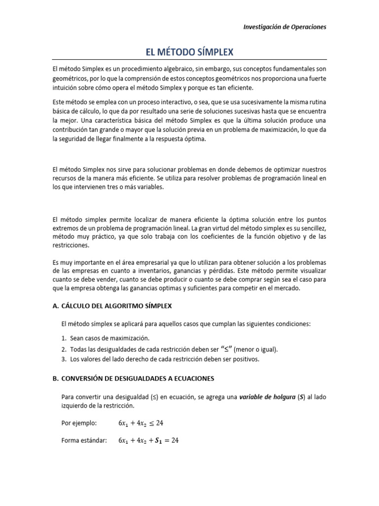 Método Simplex en Programación Lineal | PDF | Programación lineal ...