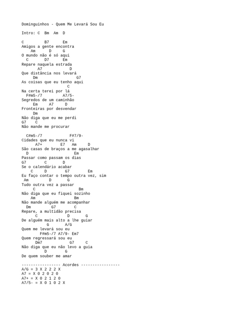 Acordes de "Quem Me Levará Sou Eu" | PDF