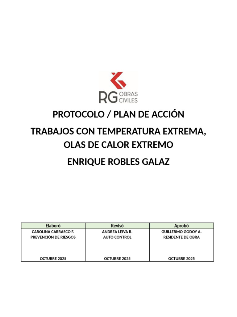Protocolo Plan de Acción Calor Extremo Olas de Calor Trabajo en Altas ...
