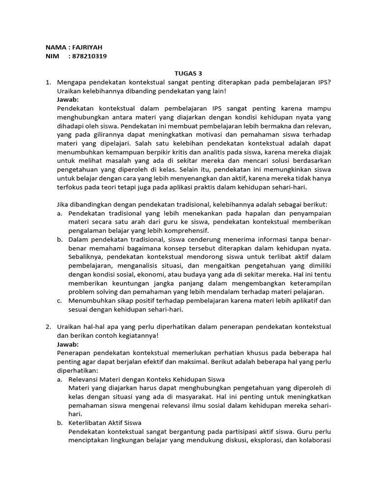 Kelebihan Pendekatan Kontekstual IPS | PDF