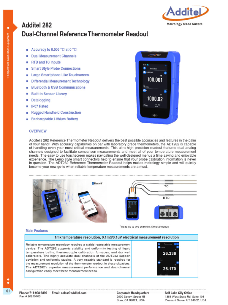 Additel 282 Reference Thermometer Guide | PDF | Thermocouple | Thermometer