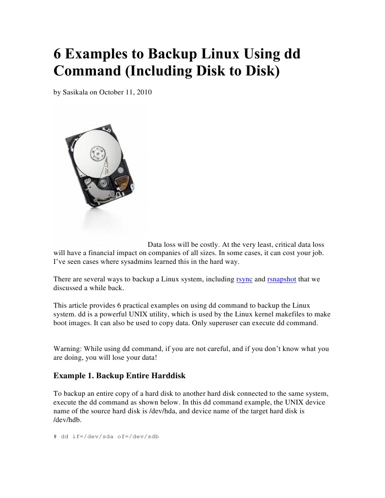 6 Examples To Backup Linux Using Dd Command Download Free Pdf Inputoutput Computer File