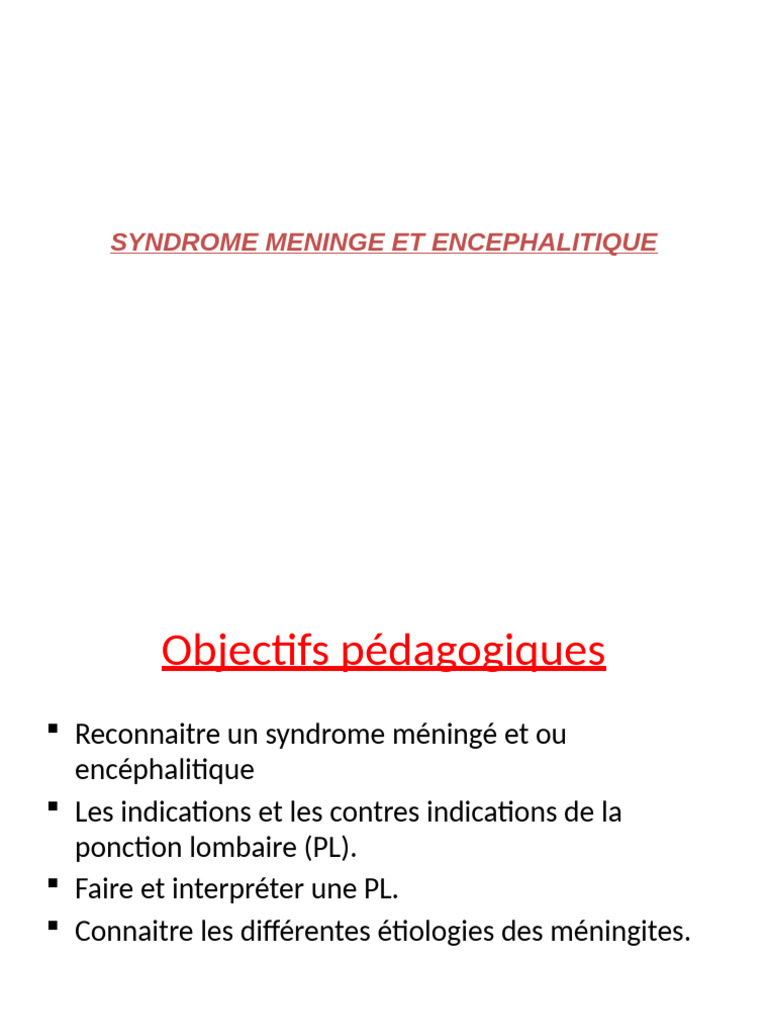 Reconnaître le syndrome méningé et encéphalitique | PDF | Liquide ...