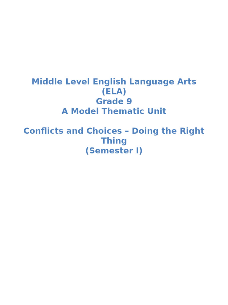Grade 9 ELA Thematic Unit: Conflicts | PDF | Semantics | Linguistics