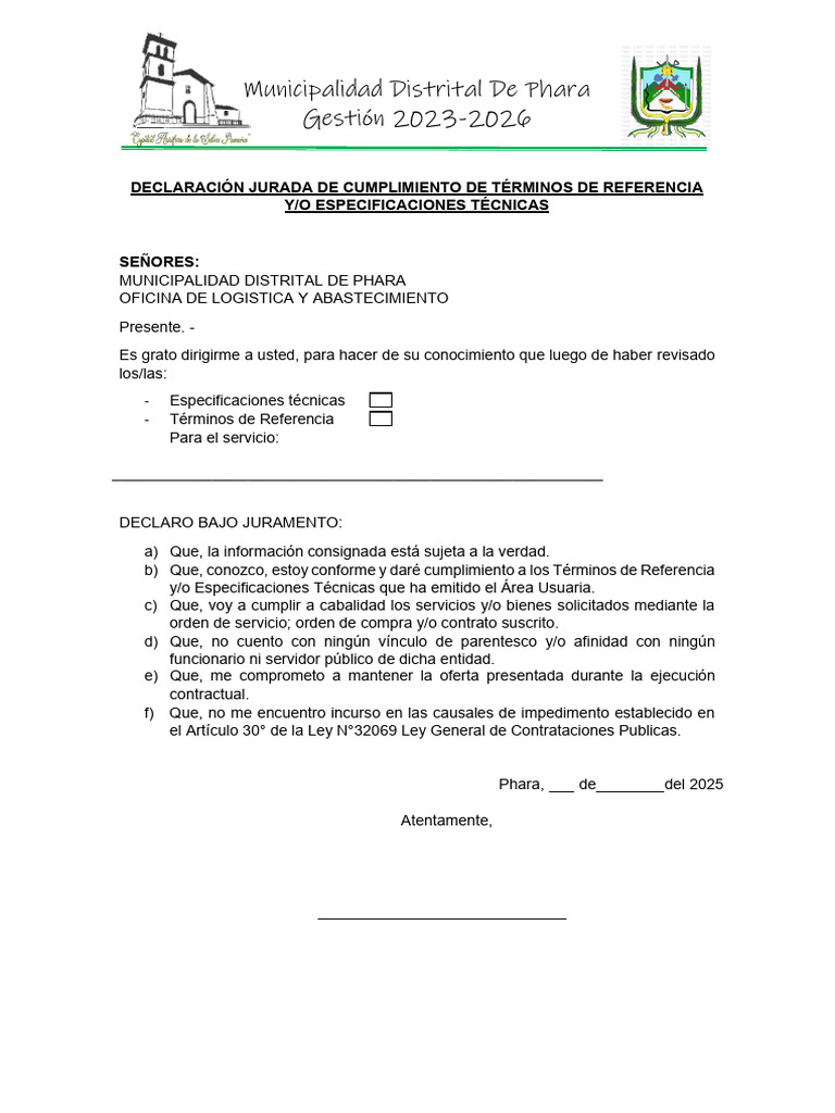 DJ - Cumplimiento de TDR y Eett Muni Phara | PDF