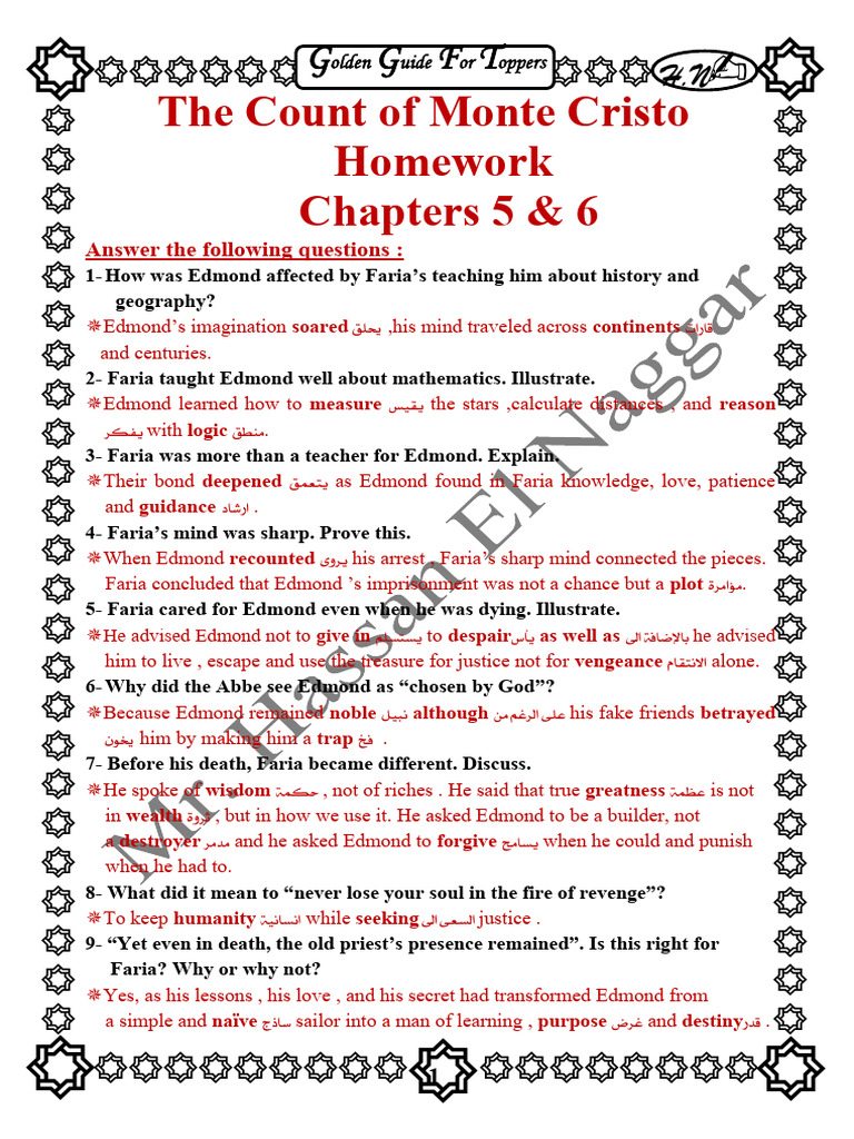 H.W Chapters 5-6 - Senior 3 | PDF | The Count Of Monte Cristo