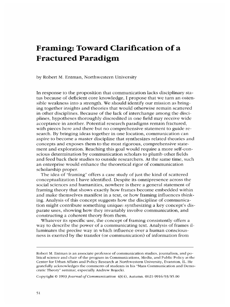 Framing - Toward Clarification of A Fractured Paradigm | PDF | Framing ...