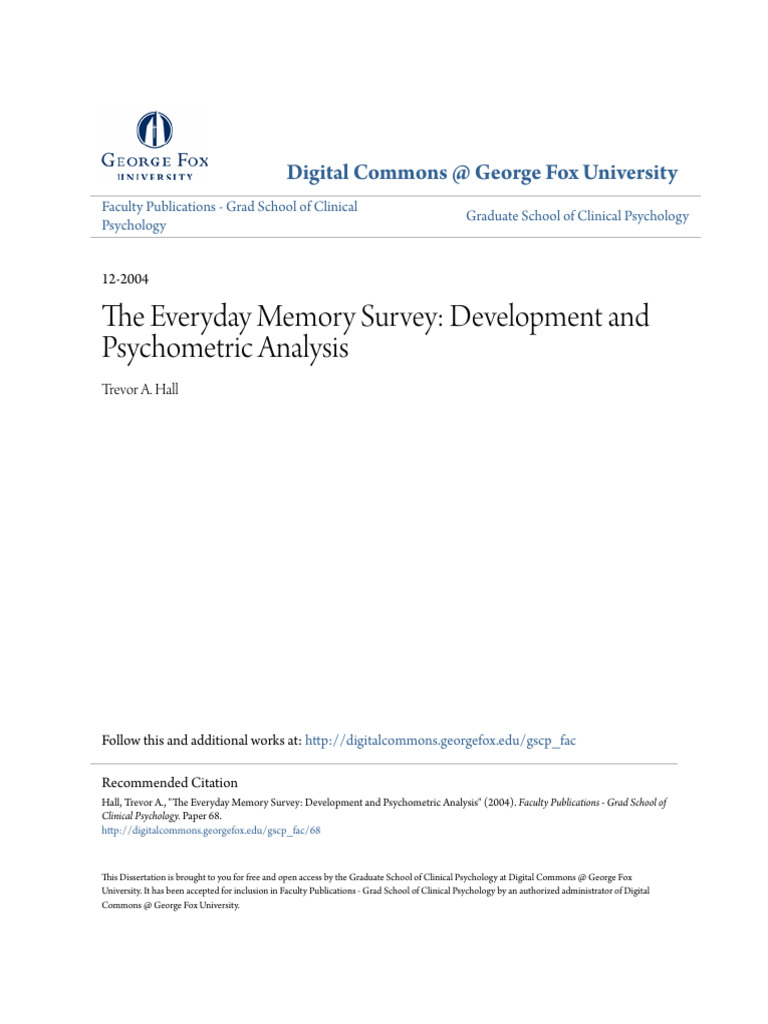 The Everyday Memory Survey - Development and Psychometric Analysis ...