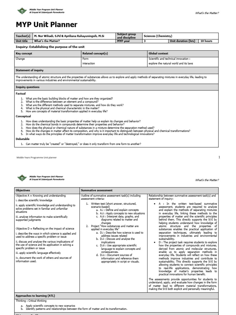 Unit 1 - What's The Matter | PDF | Chemical Compounds | Chemistry