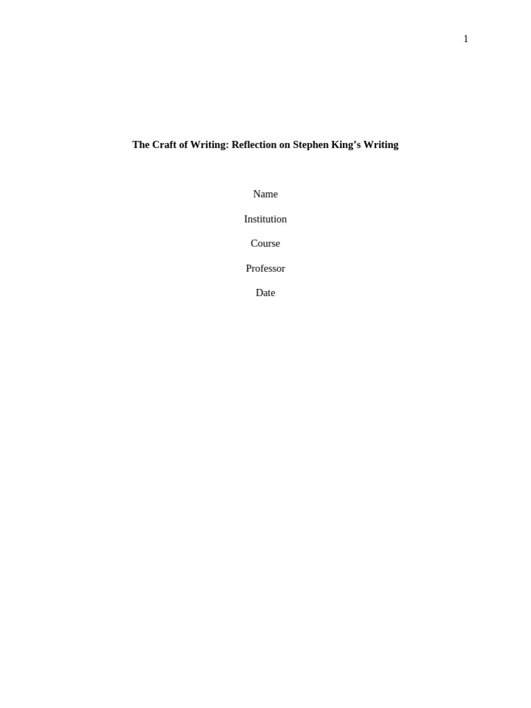 The Craft of Writing Reflection On Stephen King's On Writing | PDF ...