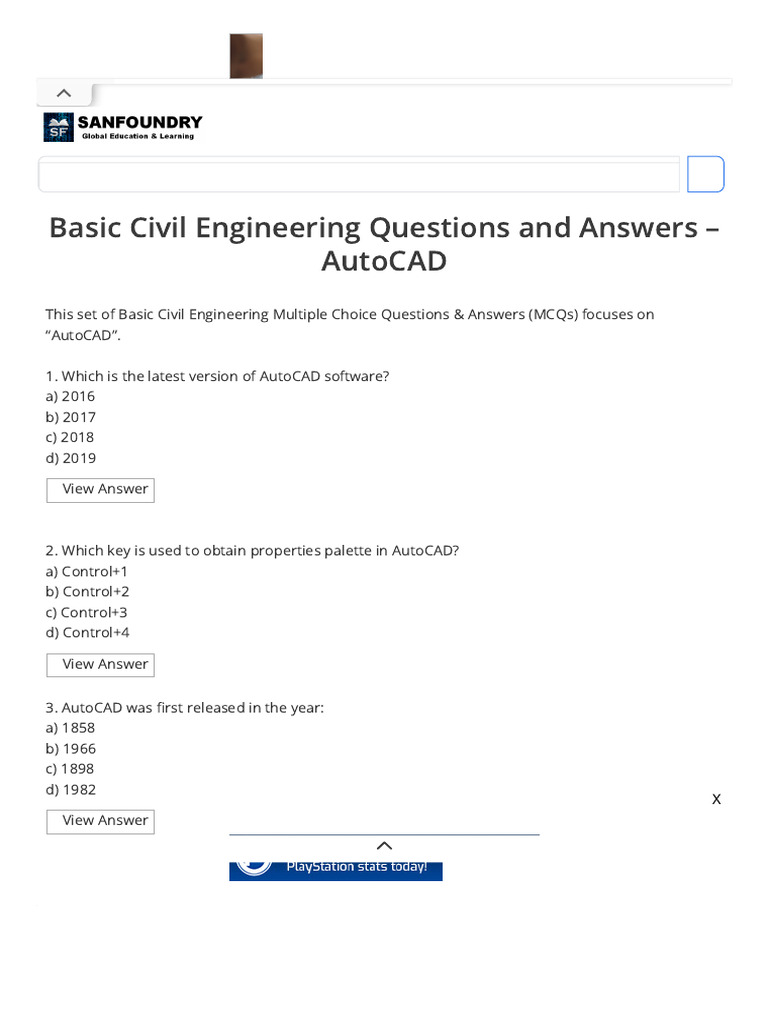 AutoCAD MCQs for Civil Engineering | PDF | Engineering | Multiple Choice