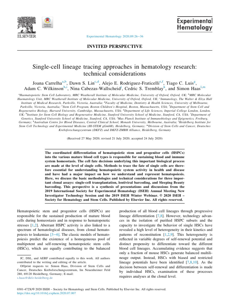 ARTICULO SEMINARIO Single-Cell Lineage Tracing Approaches in Hematology ...