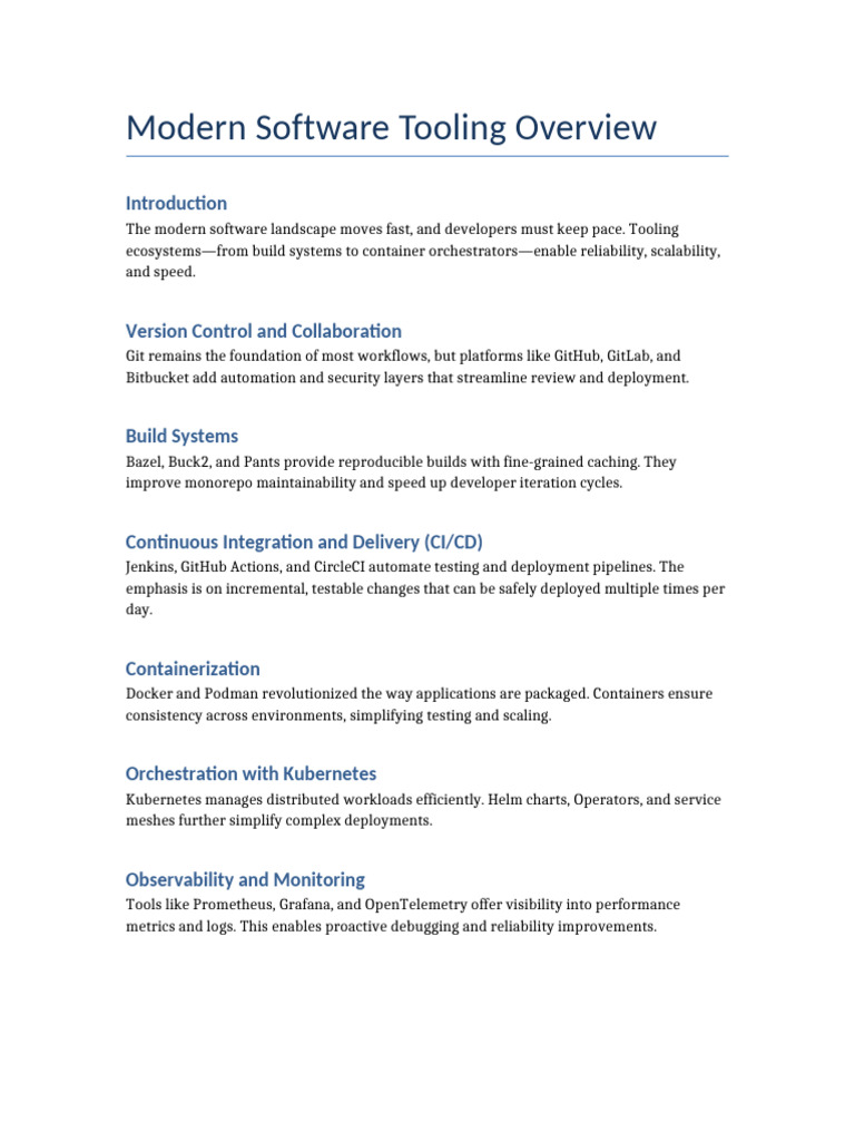 Overview of Modern Software Tooling | PDF