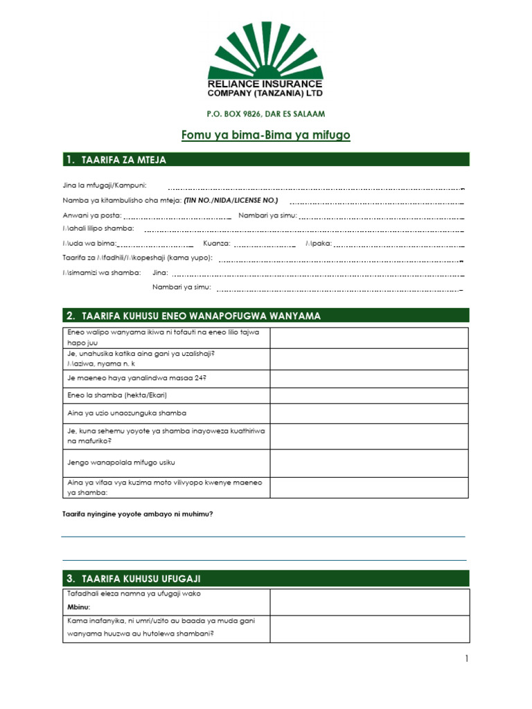 Livestock Insurance Proposal Form (Swahili) | PDF