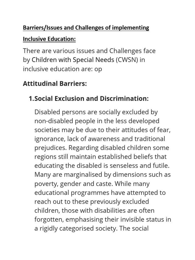 Unit 3 CH 3 Inclusive Education 2 | PDF | Inclusion (Education ...