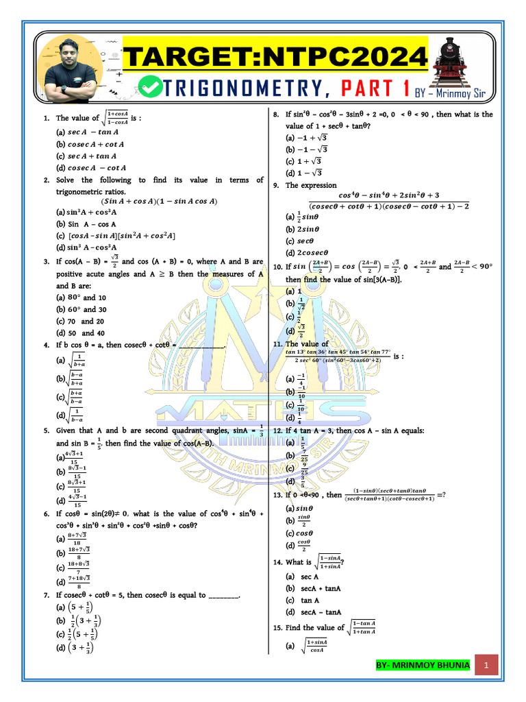 Target NTPC Trigonometry Part 1 | PDF
