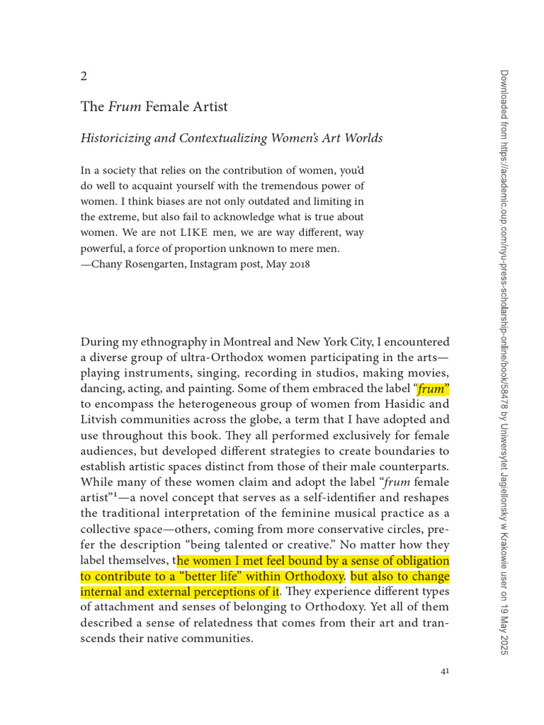 The Frum Female Artist - Prezentacja Na Zajęcia Notatki | PDF | Orthodox Judaism | Haredi Judaism