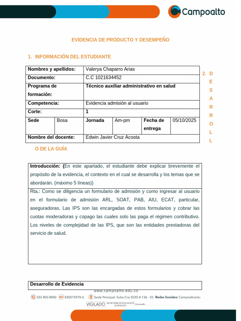 Admision Valerya Chaparro 1021634452 | PDF