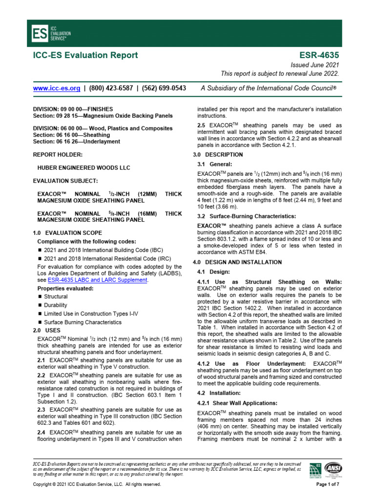 ESR 4635 Exacor | PDF | Framing (Construction) | Wall