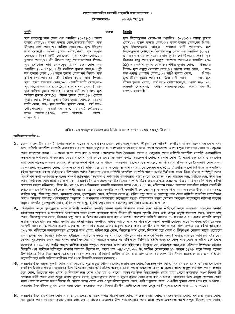 Short Arji - Kamal Kumar Ghosh Ding Vs Jayanto Kumar Ghosh Ding | PDF