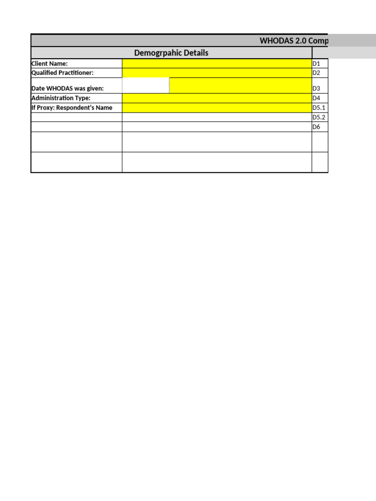 WHODAS Excel Scoring - 36 Items | PDF | Alcoholism | Mental Health
