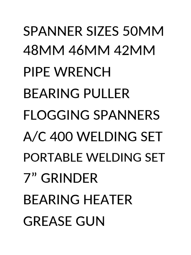 Workshop Equipment List | PDF