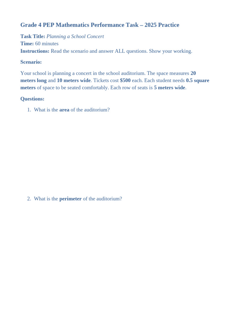 Grade 4 Math Task: School Concert Planning | PDF