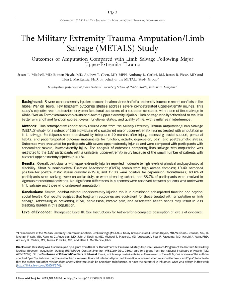 The Military Extremity Trauma Amputation:Limb Salvage (METALS) Study ...