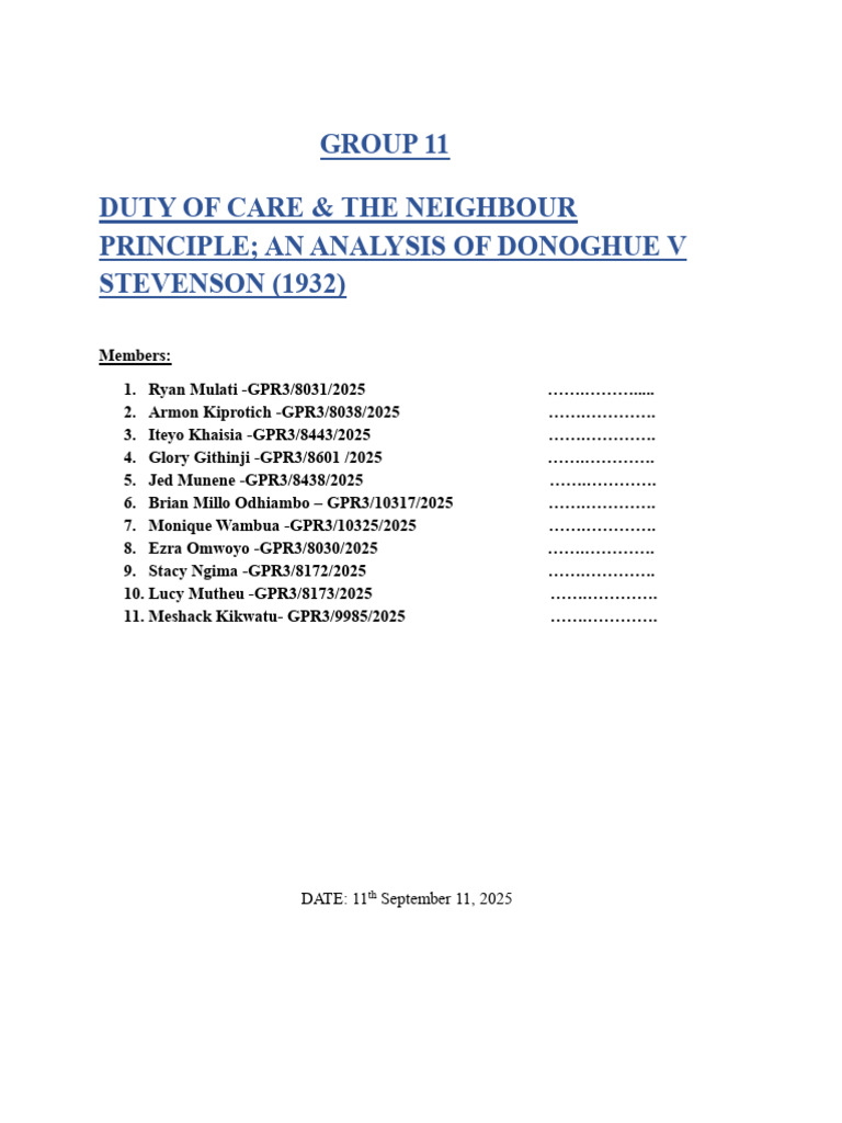 Duty of Care: Neighbour Principle Analysis | PDF | Negligence | Duty Of ...