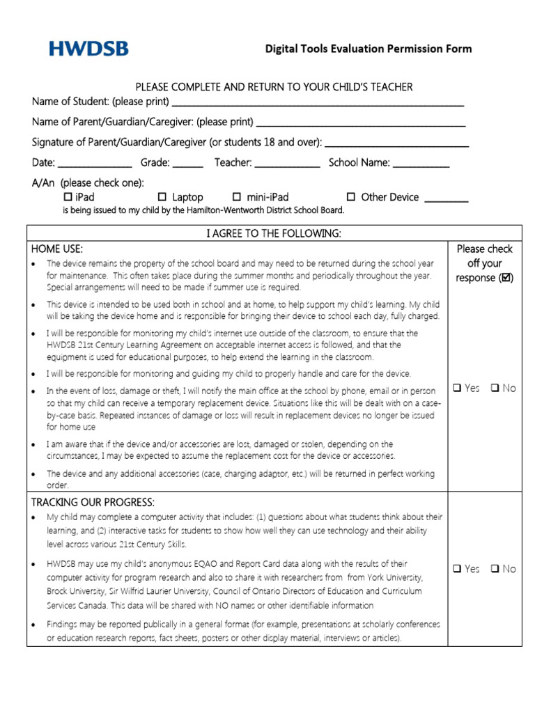 Digital Tools Evaluation Consent Form | PDF | Classroom | Learning