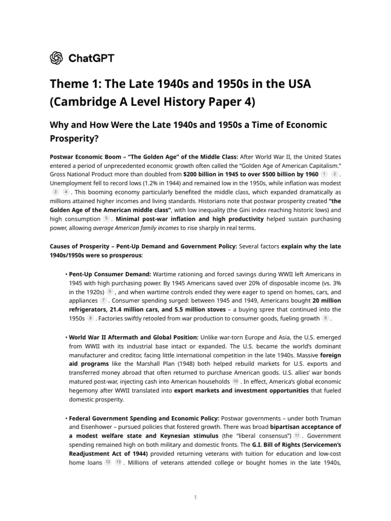 Theme 1: The Late 1940s and 1950s in The USA (Cambridge A Level History ...