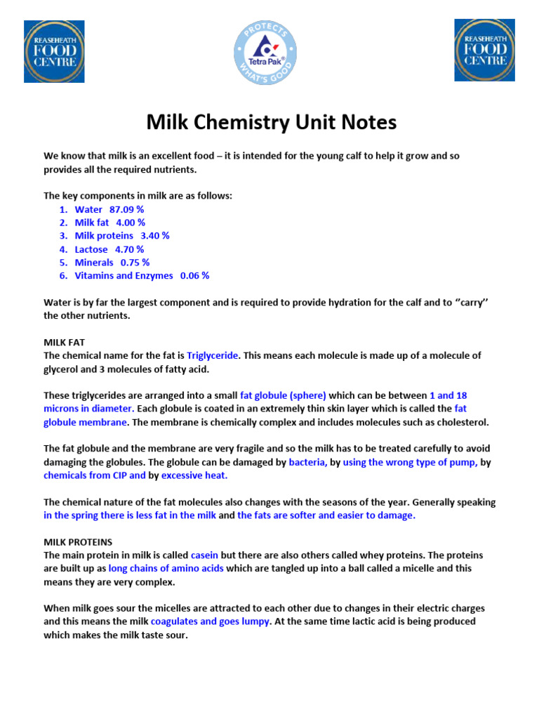 2. Milk Chemistry Notes | PDF | Milk | Fat