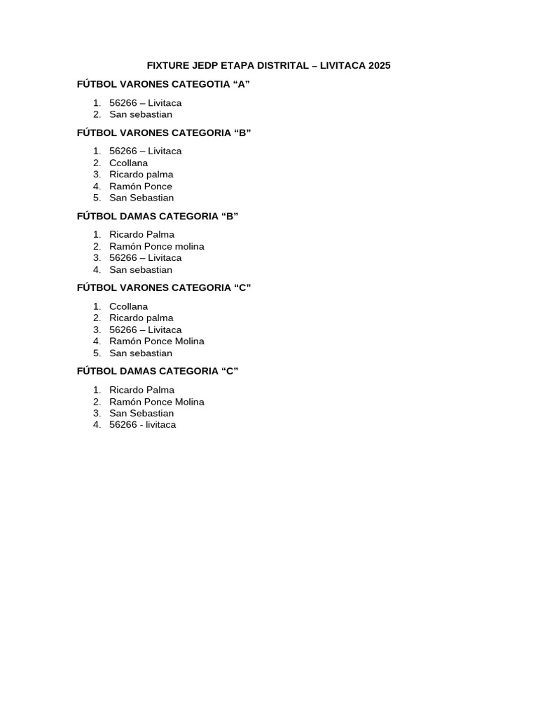 Fixture Jedp Etapa Distrital - 2025 | PDF