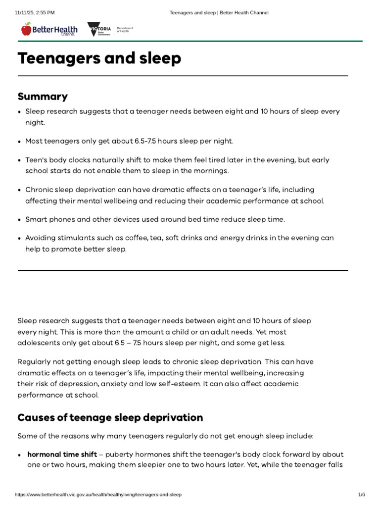 Teen Sleep Deprivation: Causes & Solutions | PDF | Sleep | Adolescence