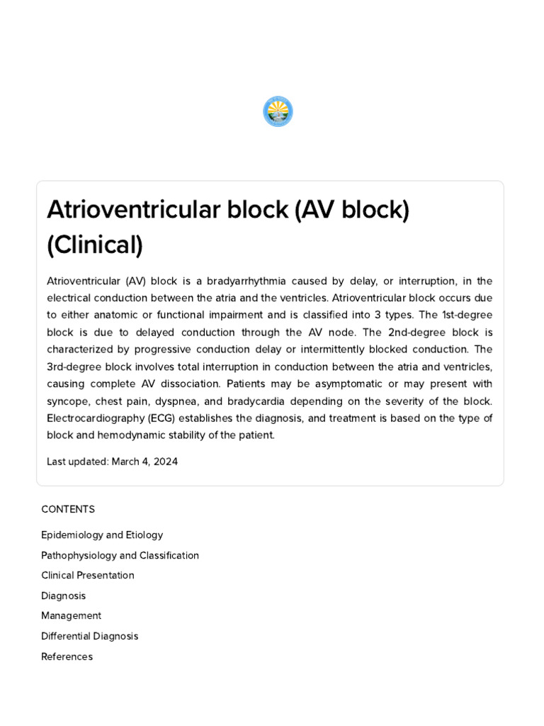 Atrioventricular Block (AV Block) (Clinical) | PDF | Heart ...