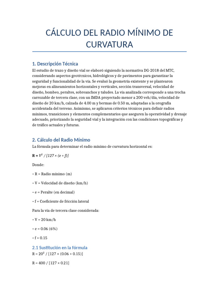 Calculo Radio Minimo Curvatura | PDF