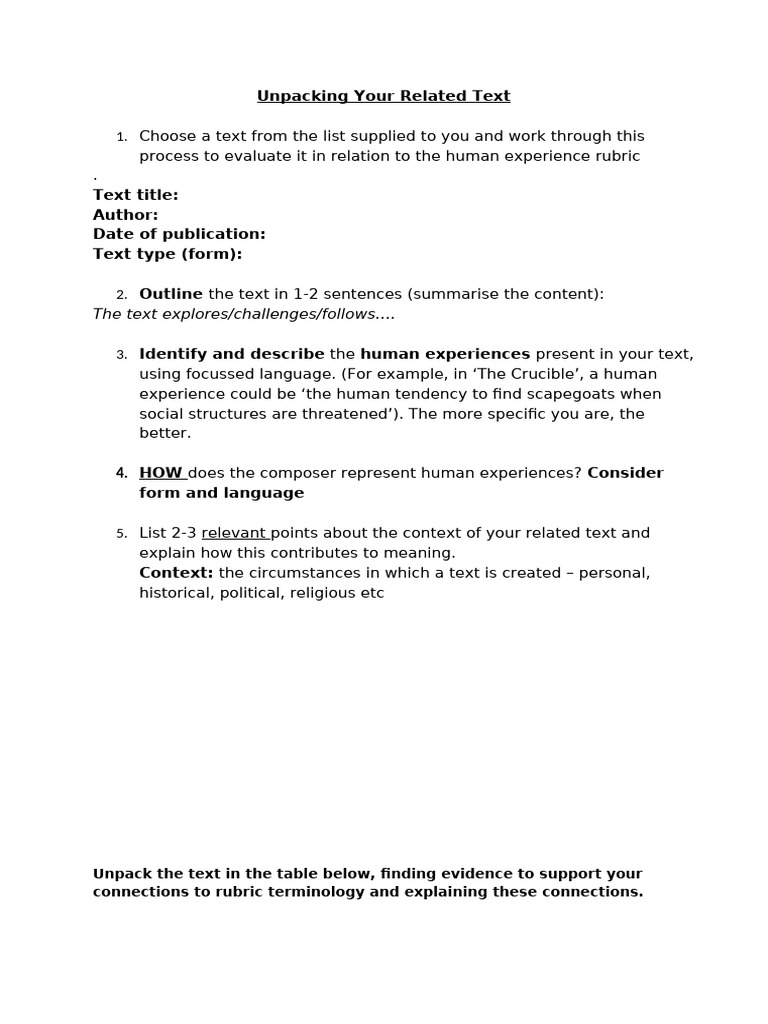 12 Template for Unpacking Your Related Text | PDF