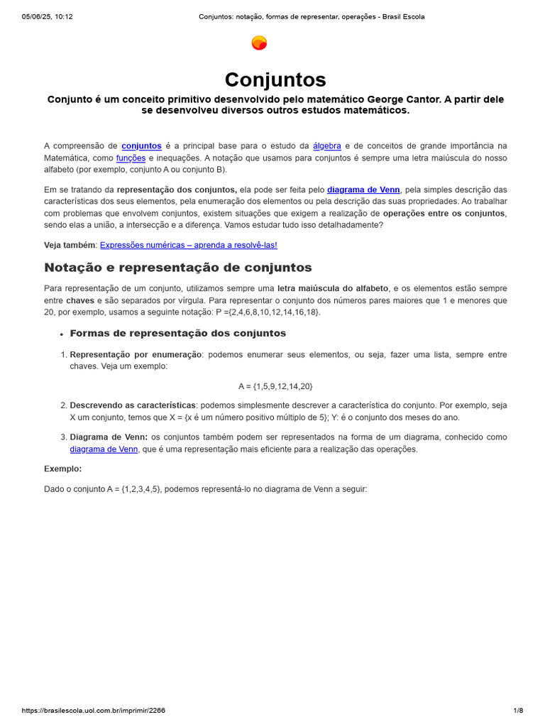 Notação e Representação de Conjuntos | PDF | Conjunto (Matemática ...