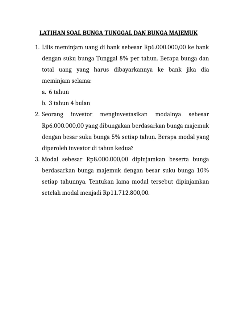 Latihan Soal Bunga Tunggal dan Majemuk | PDF